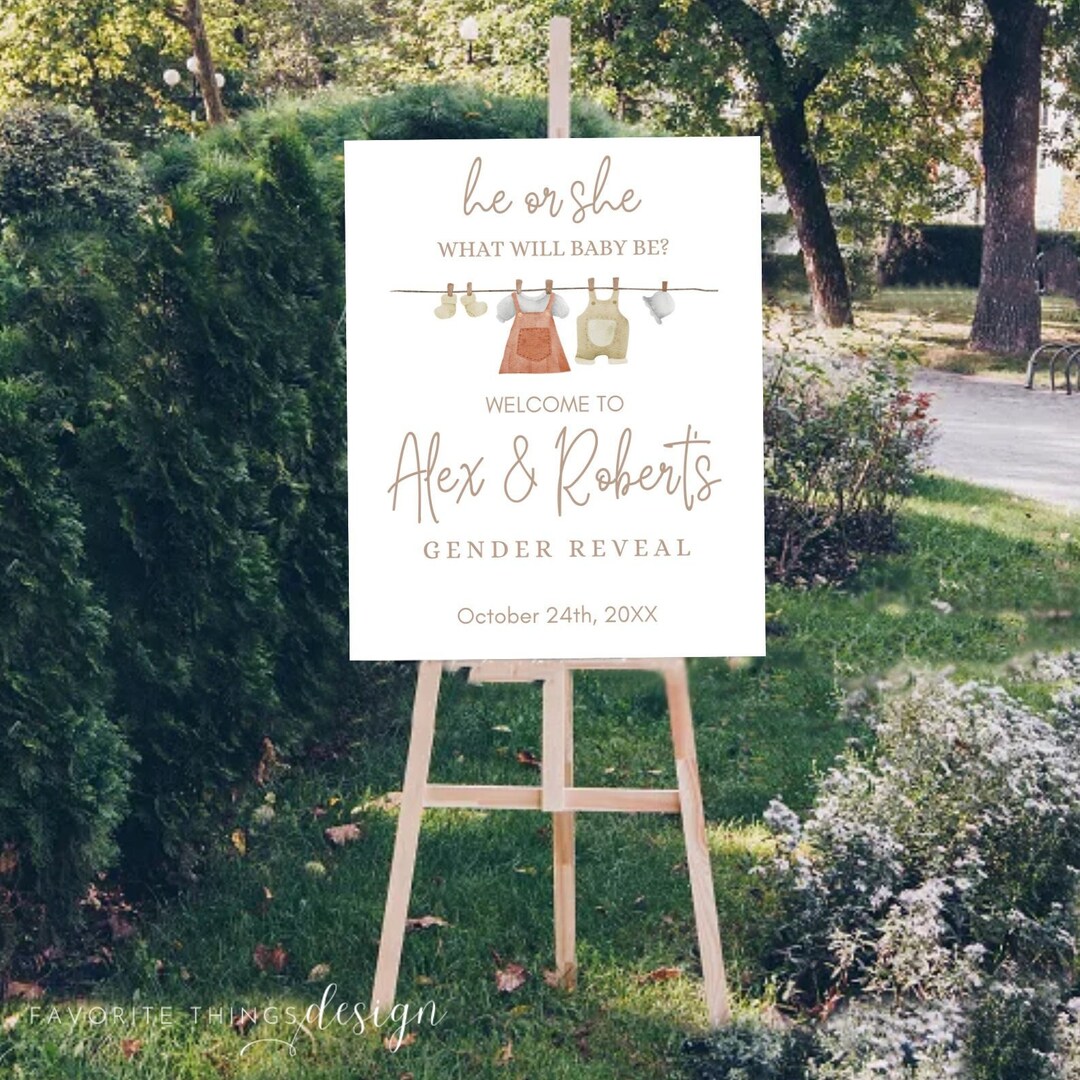 Editable Modern Gender Reveal Welcome Sign, Beige Gender Reveal Poster ...