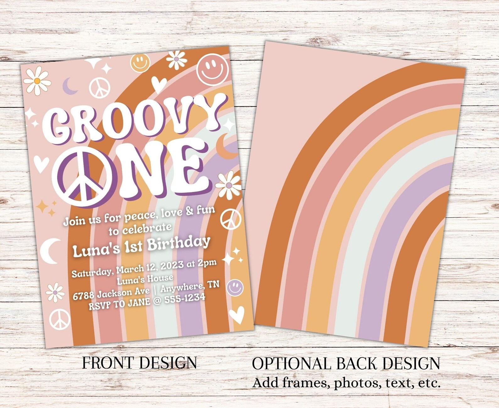 Editable Groovy One Birthday Party Invitation Peace Love Party - Etsy
