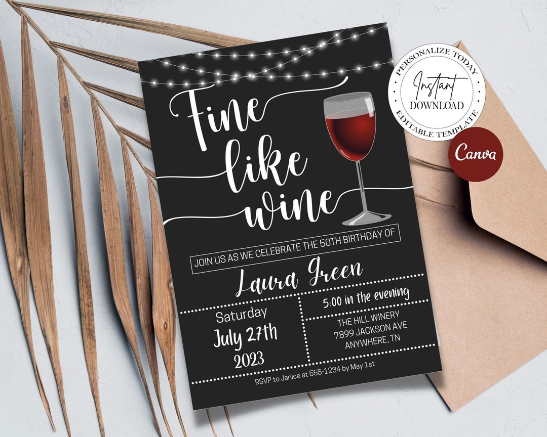 Fine Like Wine Birthday Invitation, Women's 40th 50th 60th 70th 80th ...