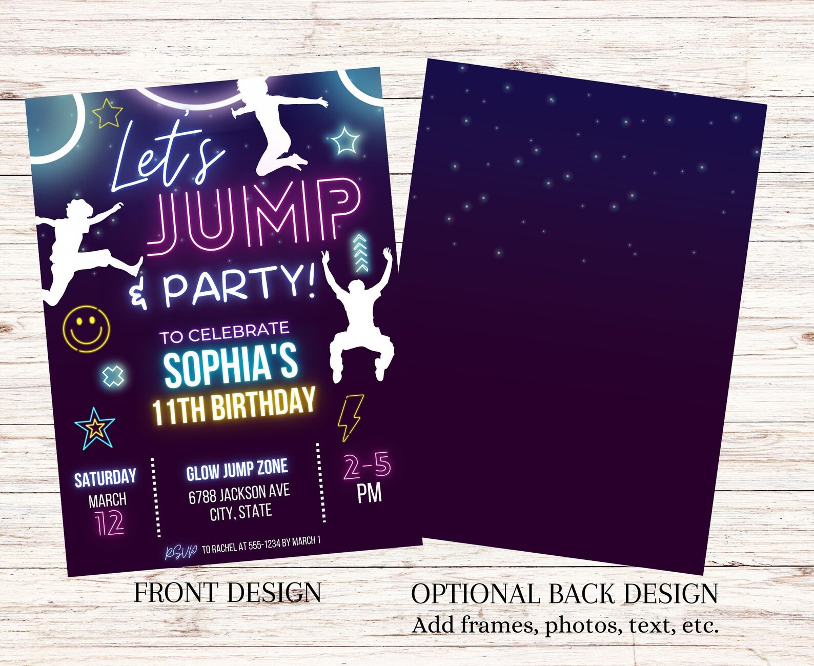 Editable Jump Birthday Party Invitation Glow Jump Birthday Party ...