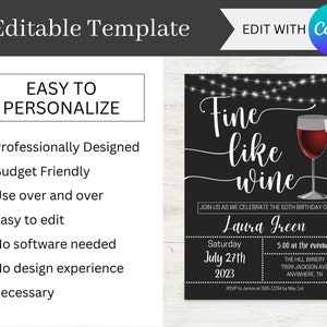 Fine Like Wine Birthday Invitation, Women's 40th 50th 60th 70th 80th ...