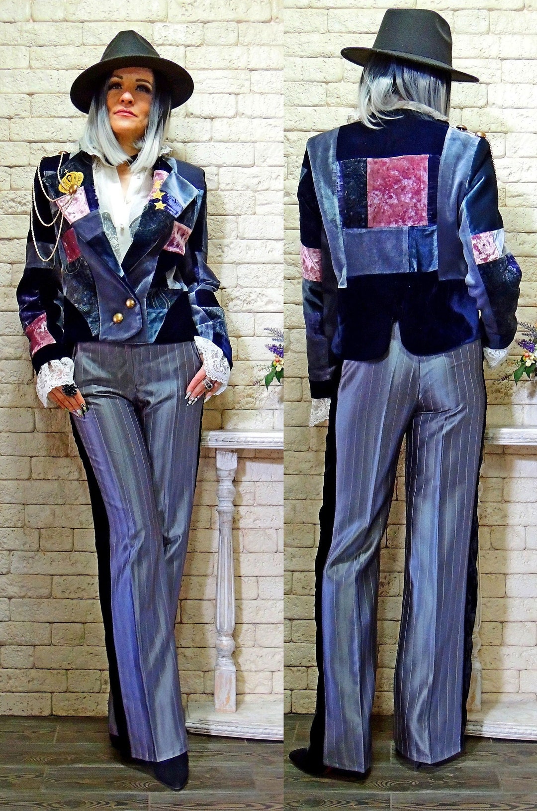 Patchwork Embroidered Jacket 60s Style Velvet Blazer - Etsy
