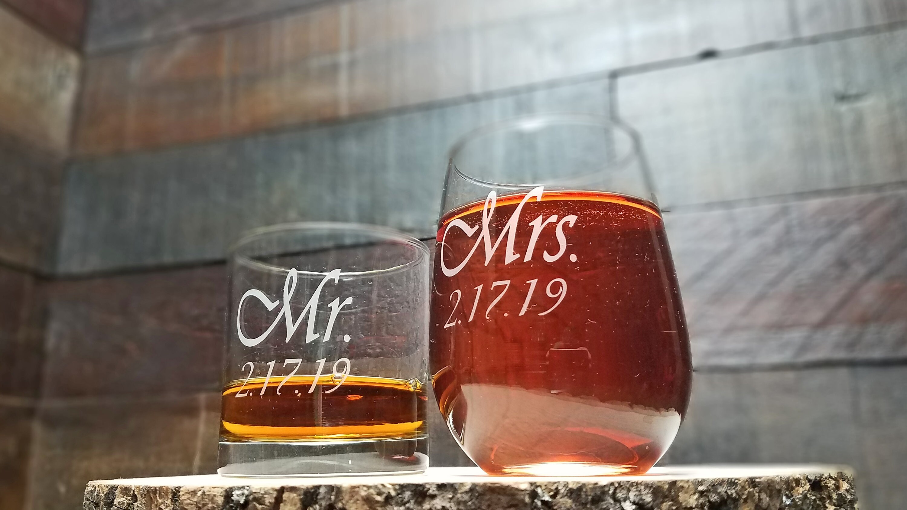 Whiskey And Wine Glass Set Custom Engraved Mr And Mrs Etsy