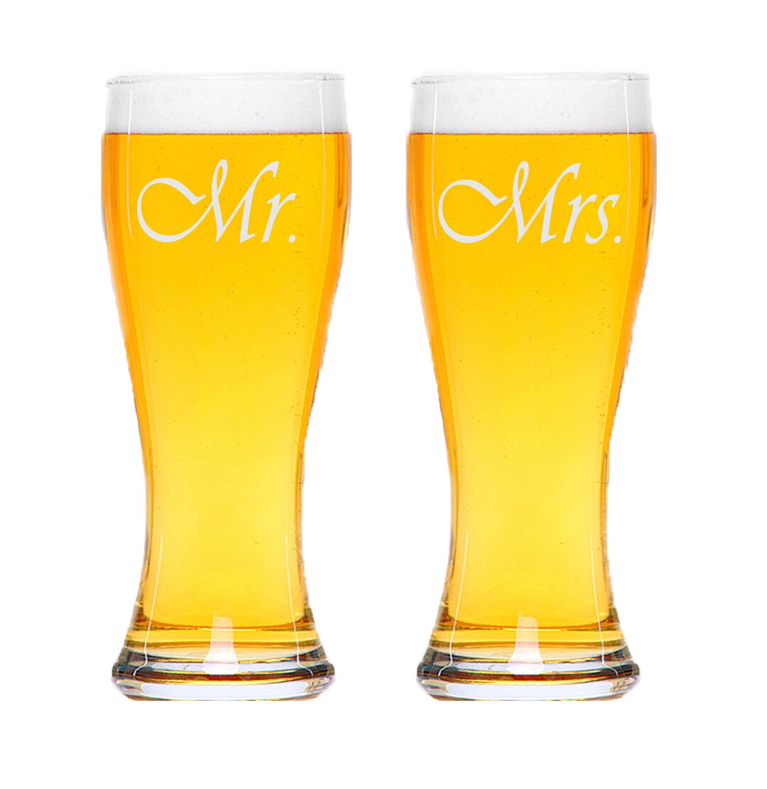 Mr Mrs Pilsner Beer Glasses Personalized Glasses Engraved Wedding