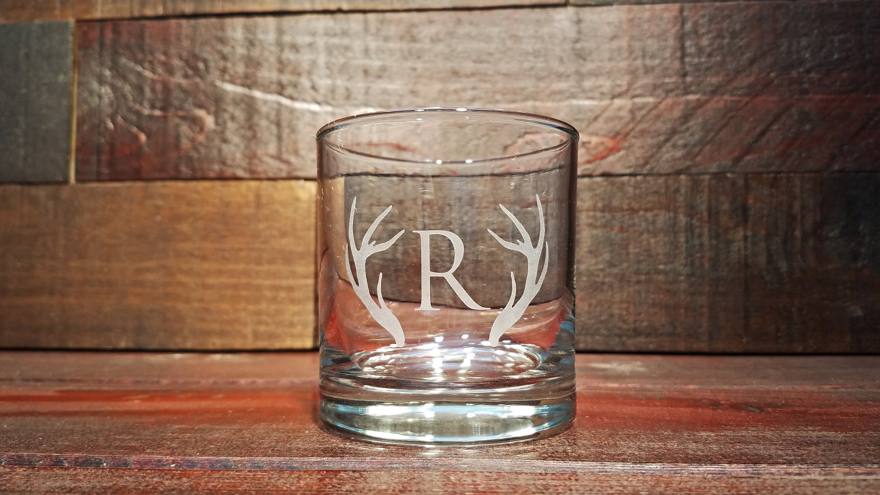 Antler Whiskey Glass With Monogram, Personalized Whiskey Glasses ...