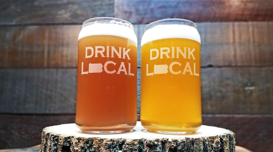 Drink Local Beer Can Glass, Personalized Beer Glass, Custom Engraved ...
