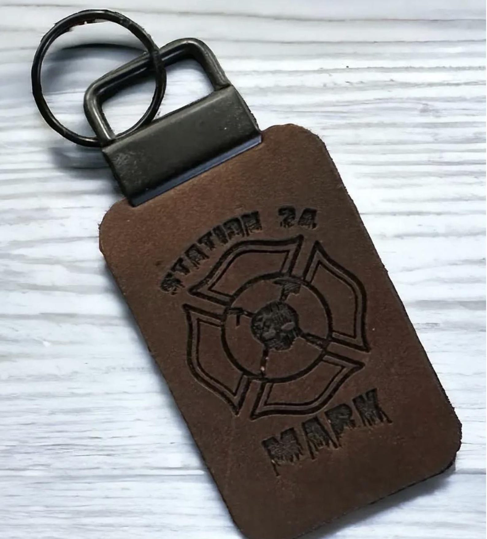 Custom Leather Firefighter Keychain: Maltese Cross & Skull - Etsy