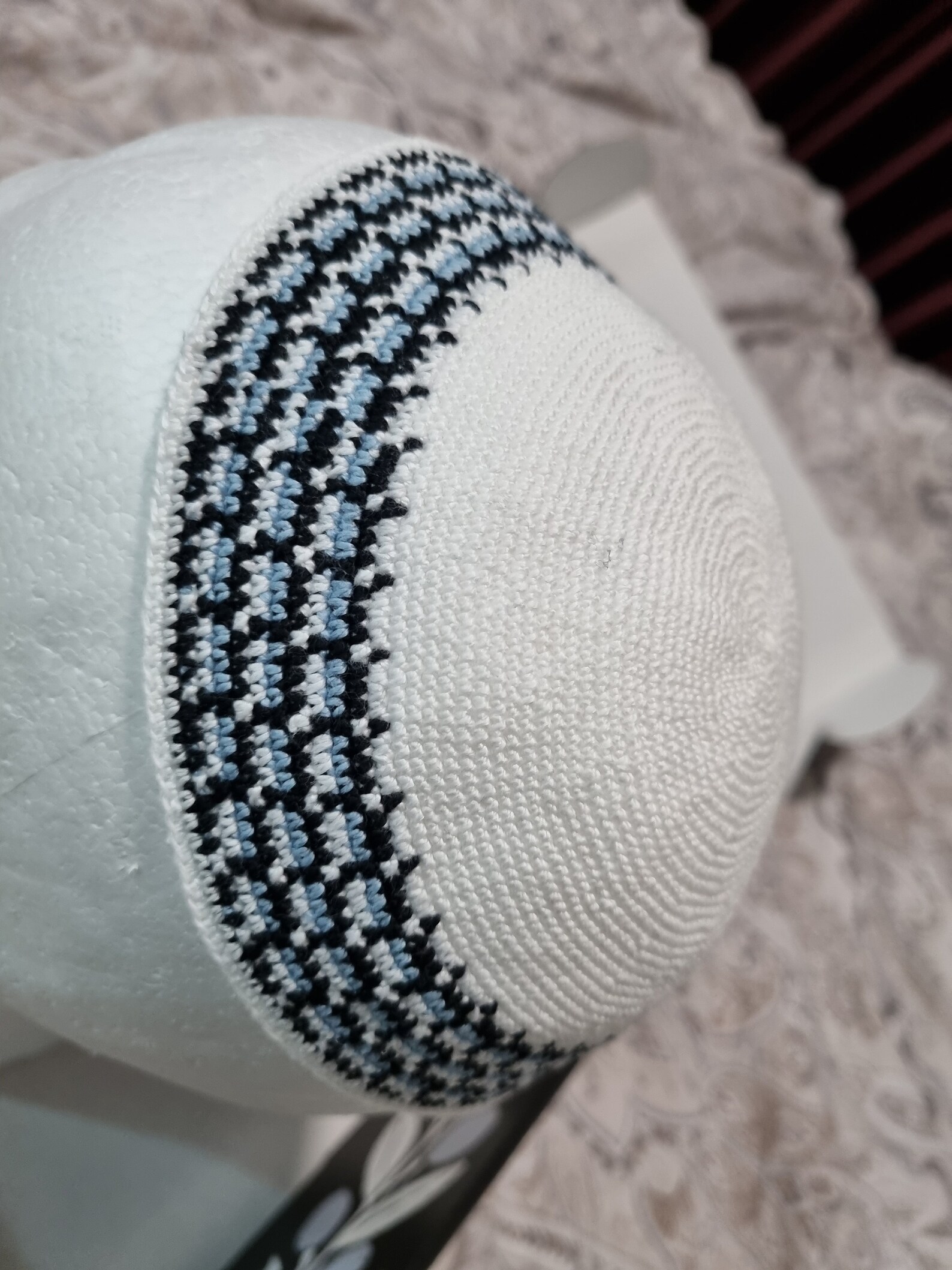 White Kippah 20cm Cap Border Design Yarmulke Handmade Crochet - Etsy