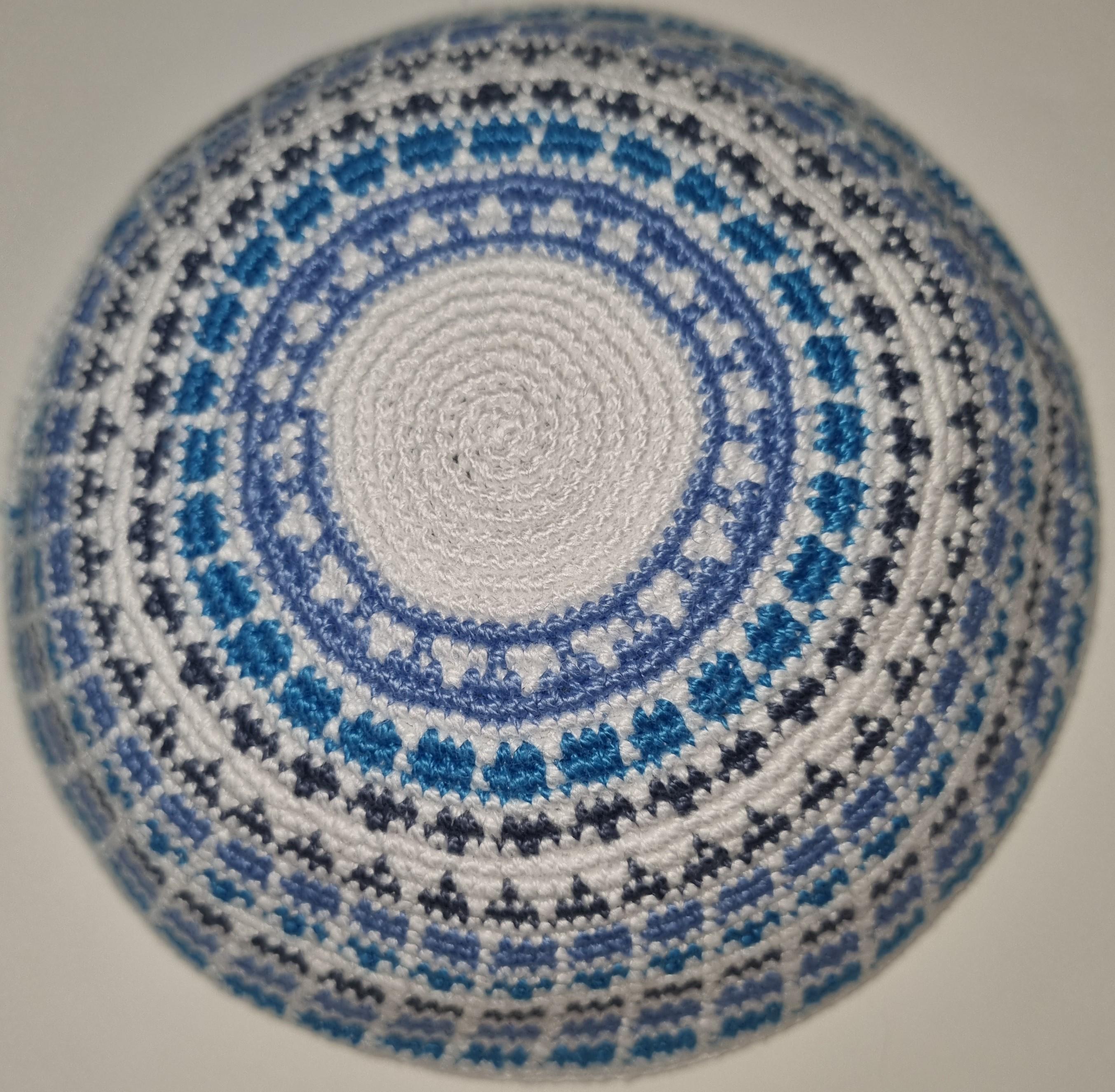 Handmade Knitted Kippah, Blue and White Yarmulke (19cm) - Etsy