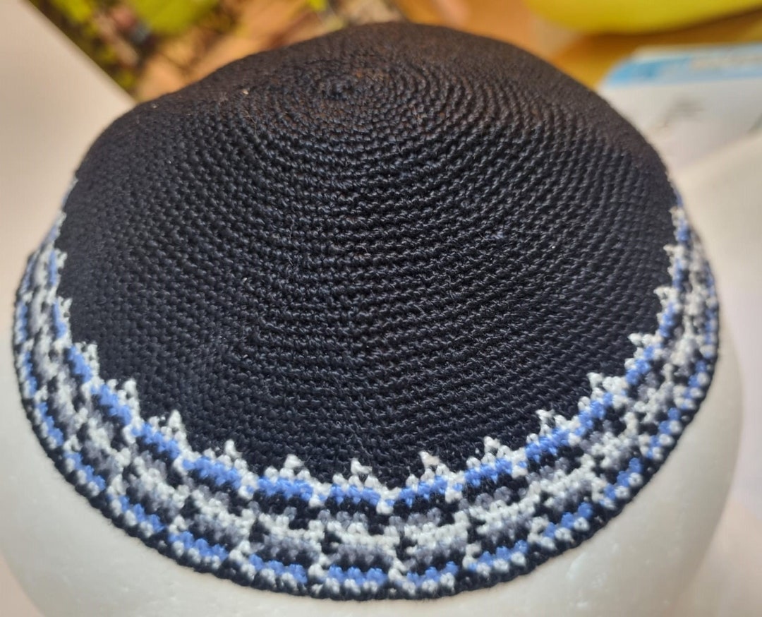 Black Crochet Kippah 18cm Jewish Hand Knit Yamakah Kippot Juif Judaica ...