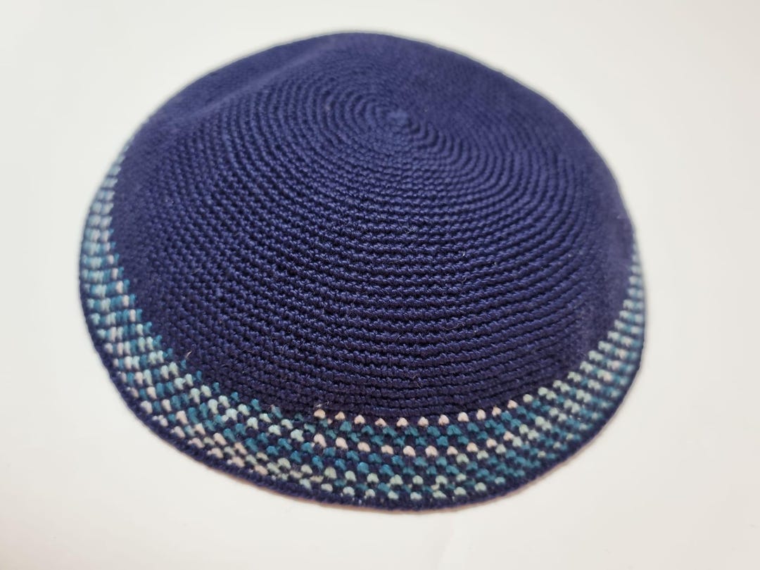 Blue Kippah 18cm With Pattern Jewish Sold From Jerusalem Kipa Hand Knit ...