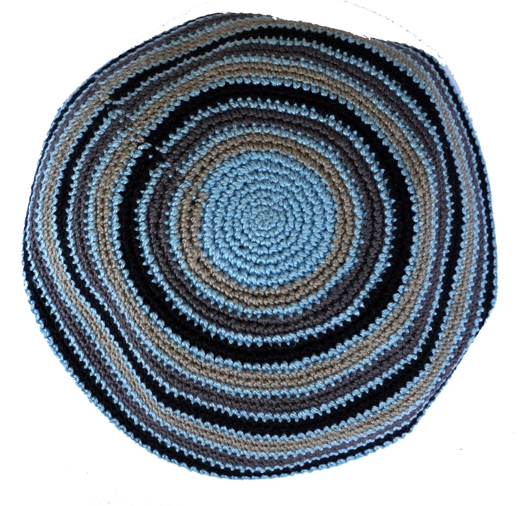 Handmade Knitted Kippah: Blue and Beige Jewish Yarmulke (14cm/16cm) - Etsy
