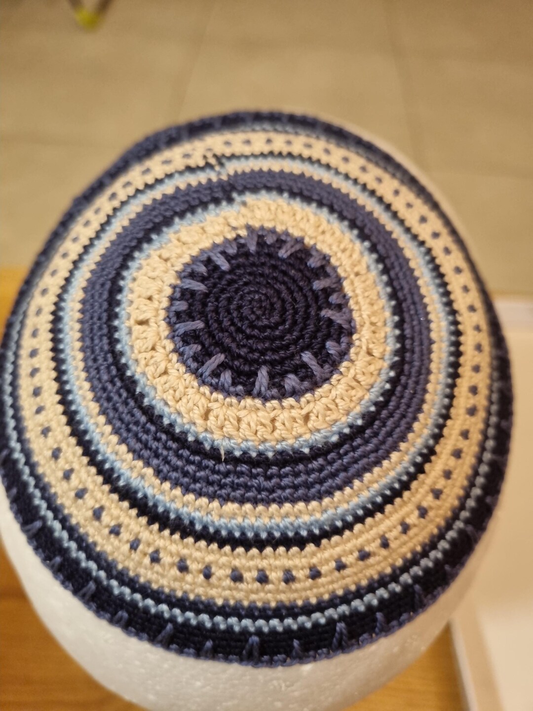 Hand Knit Yarmulke, Blue & White Jewish Kippah (14cm) - Etsy