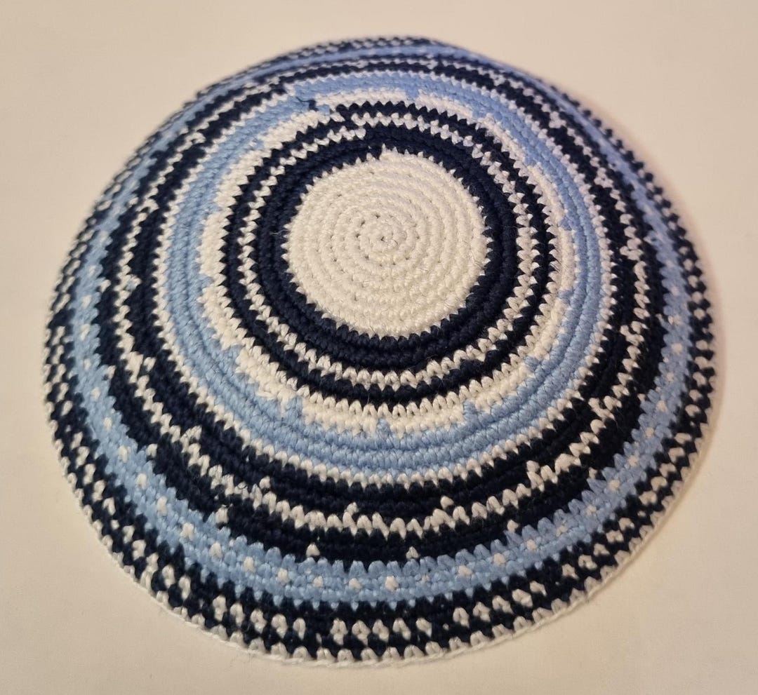 Handmade Knitted Kippah: Blue Patterned Yarmulke, Jewish Cap (14cm) - Etsy