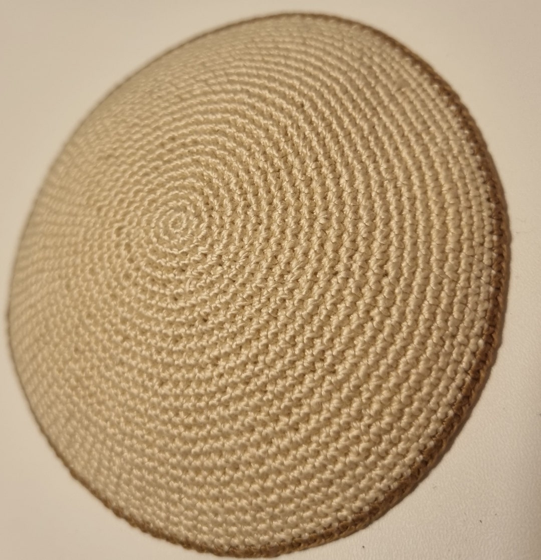 Kippah 11cm Beige Jewish Kipa Hand Knit Yamaka Kippot DMC Judaica ...