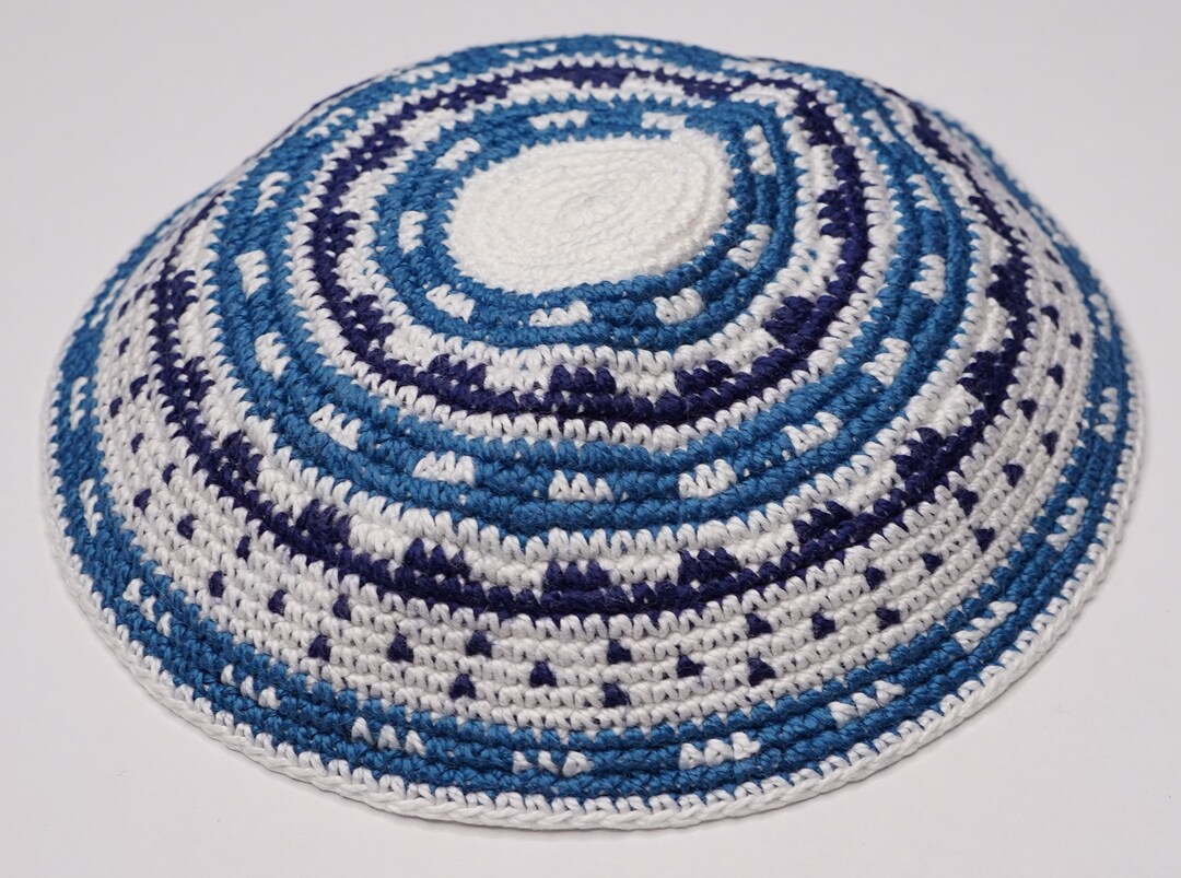 Handmade Knitted Kippah, Blue Pattern Jewish Yarmulke (15cm) - Etsy