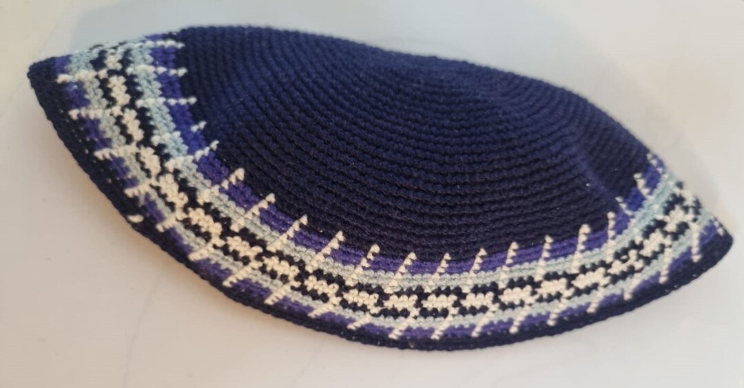 Kippah 19cm Jewish DMC Kippot Barmitzvah Judaica Blue Pattern Quality ...