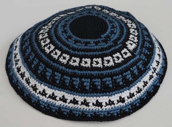 Crochet Kippah Gorgeous Design Pattern DMC Colorful Grays Blue | Etsy