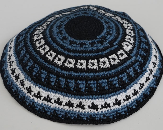 Crochet Kippah Gorgeous Design Pattern DMC Colorful Grays Blue Black ...