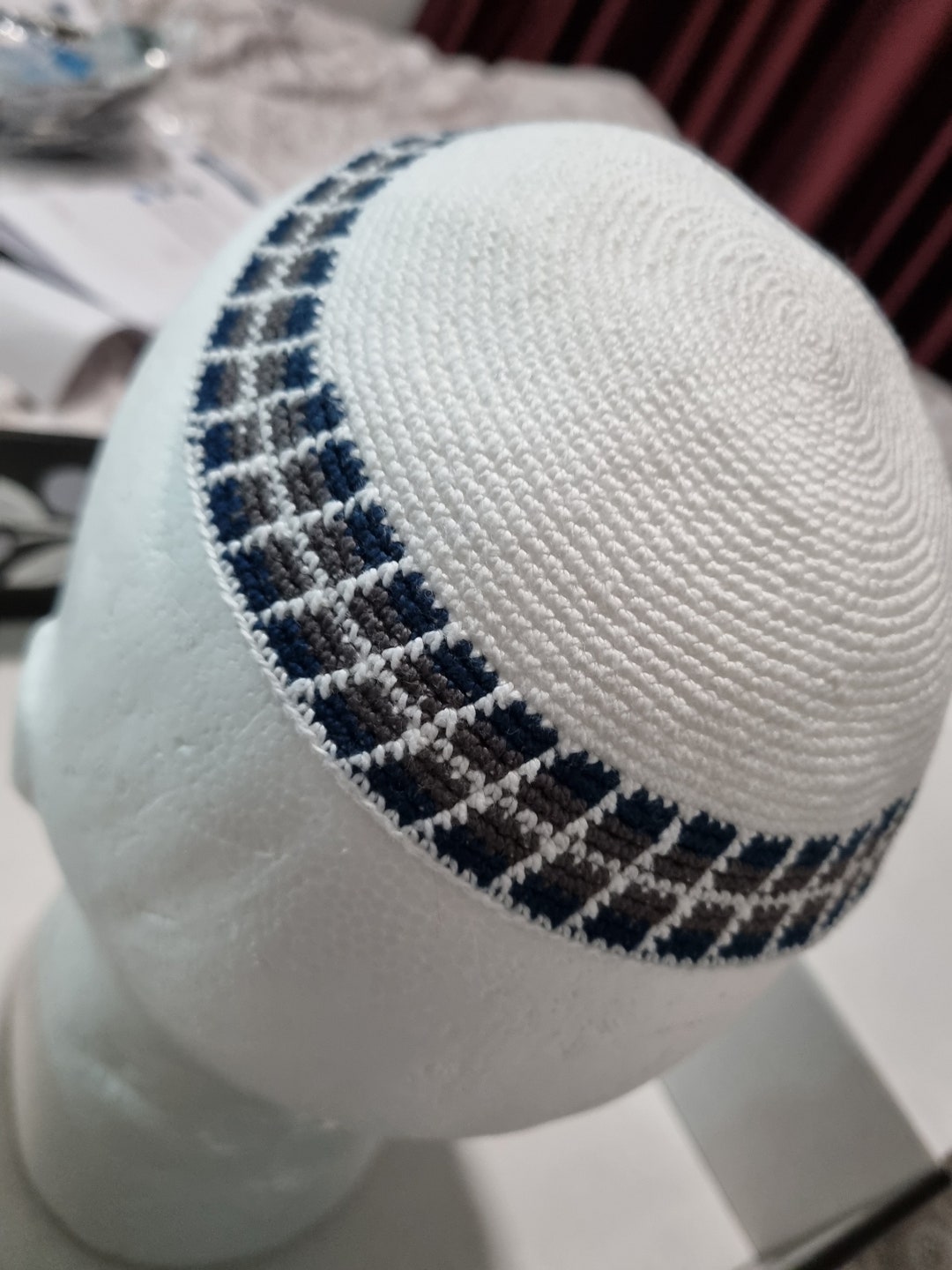 White Crochet Kippah 18cm Jewish Hand Knit Yamakah Kippot Juif Judaica ...