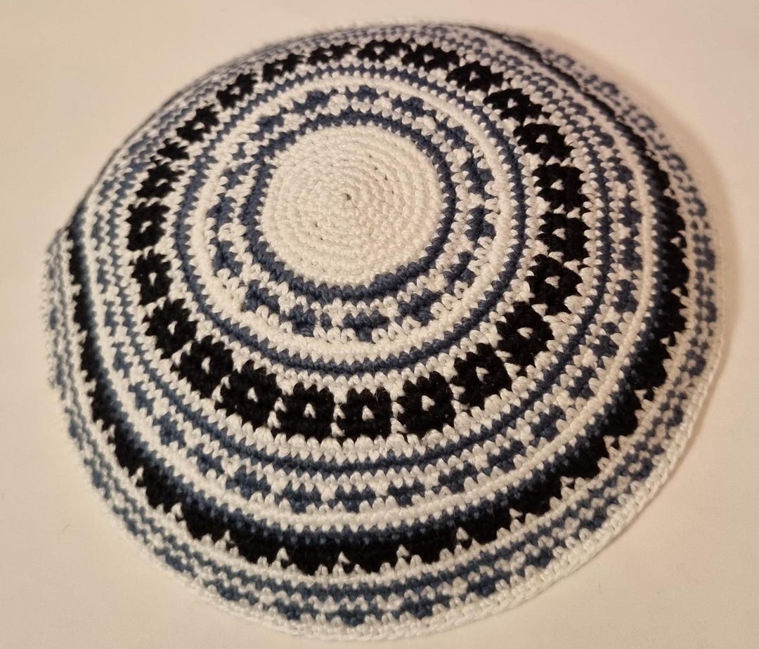 Handmade Knitted Kippah: Israel DMC Design, 16cm Yarmulke - Etsy