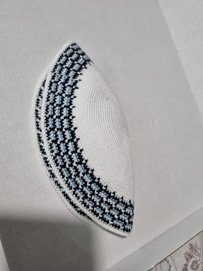 White Kippah 20cm Cap Border Design Yarmulke Handmade Crochet - Etsy
