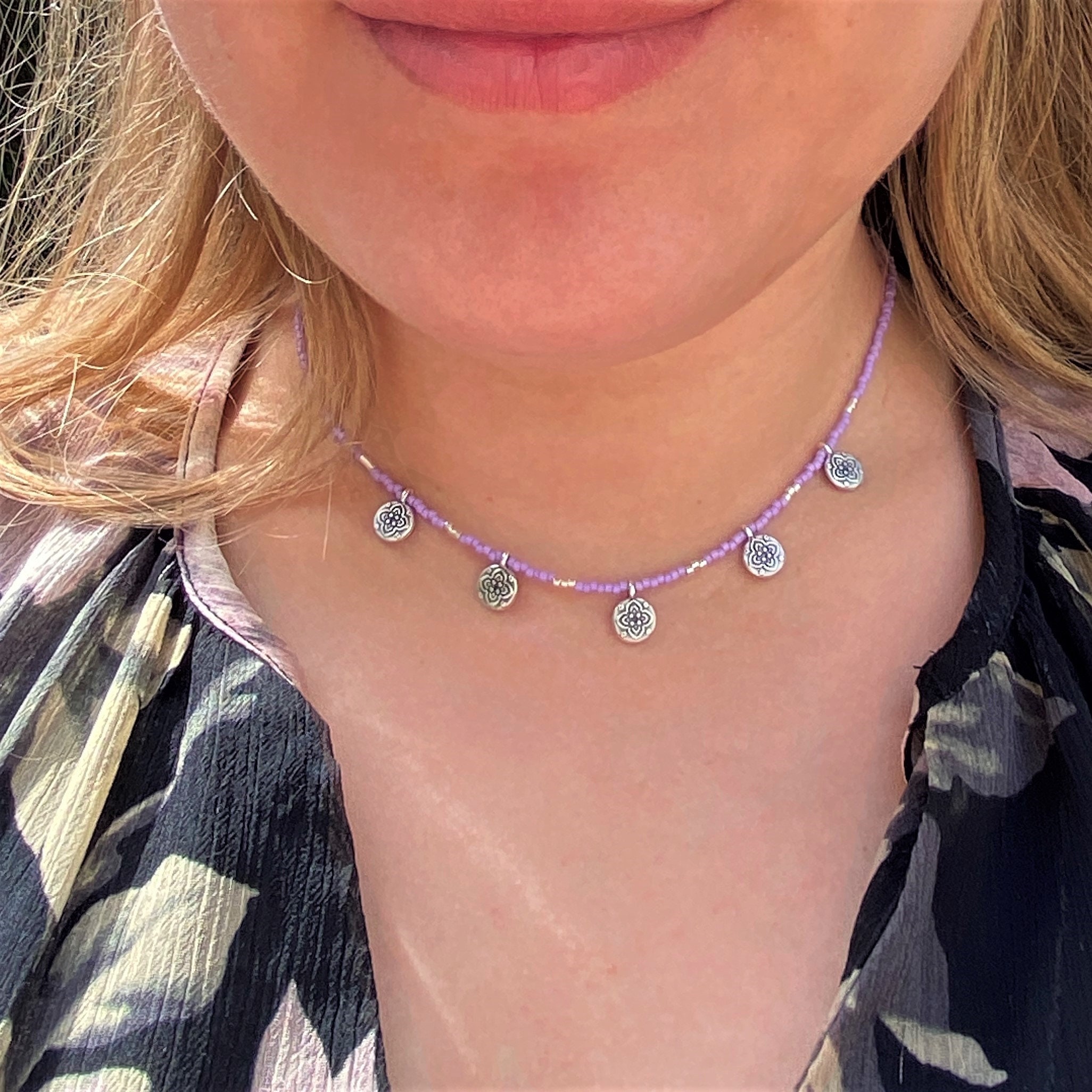 Boho flower coin necklace available in 25 colours : Seed | Etsy