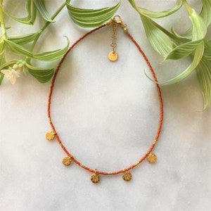 Boho Flower Coin Necklace (available in 36 Colours) : Seed Beaded ...