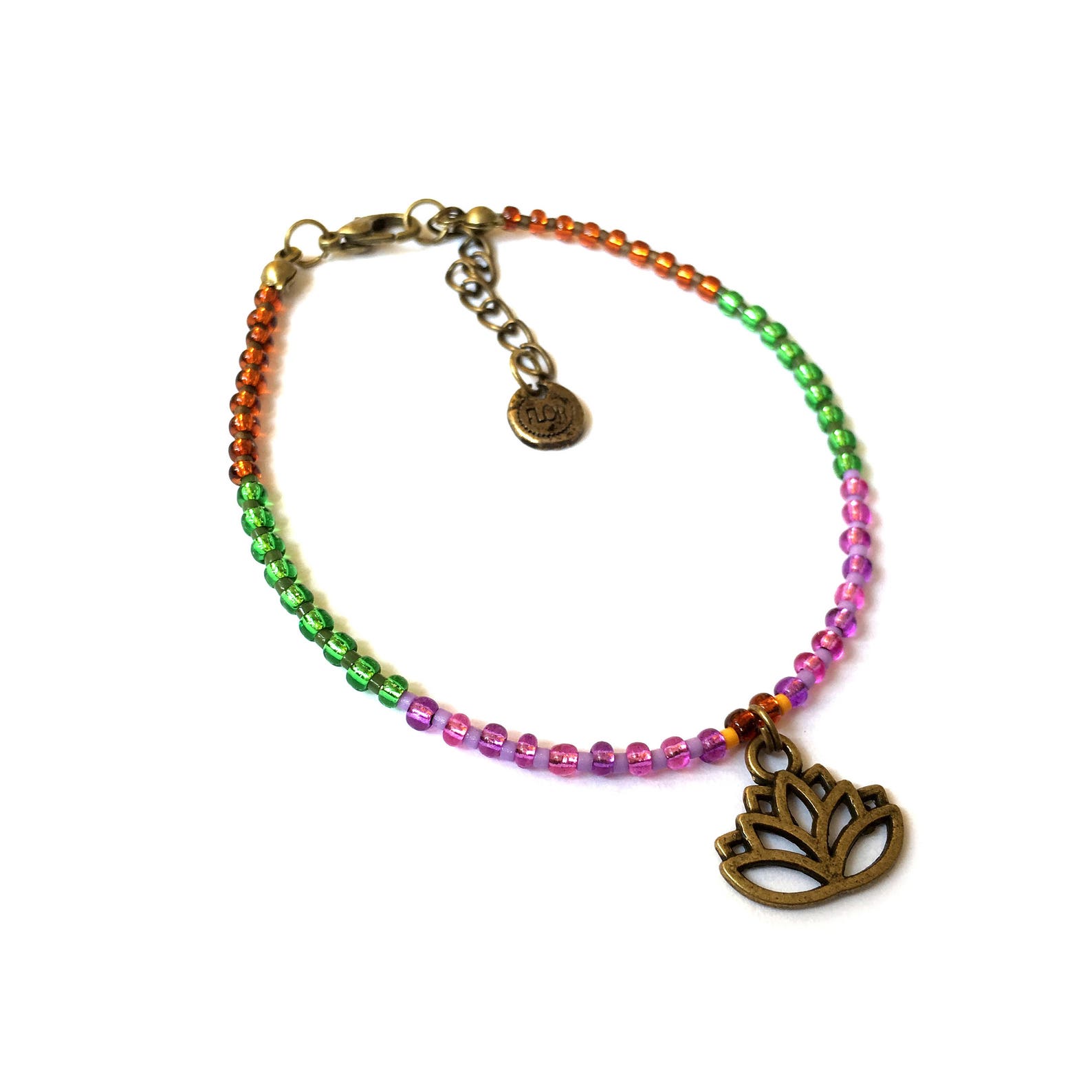 Purple Lotus Anklet Colourful Anklet With Bronze Tone Lotus - Etsy