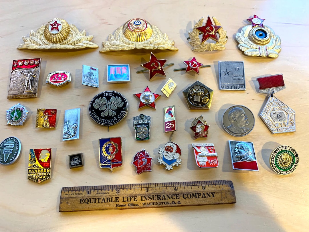 Vintage Lenin Era Revolution Hat Badges and Pins Lot Communist Party ...