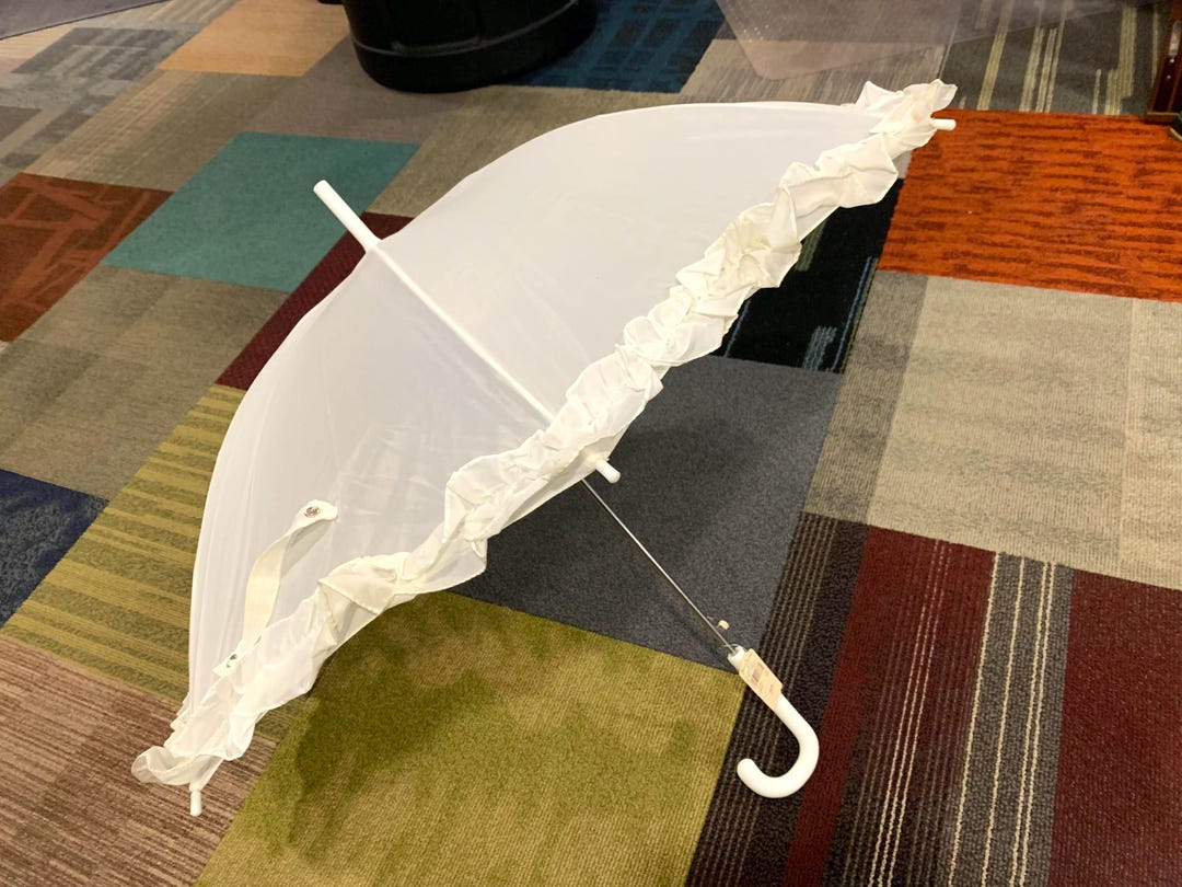Vintage White Parasol Umbrella Ruffle Edges Spring Loaded New Old Stock ...