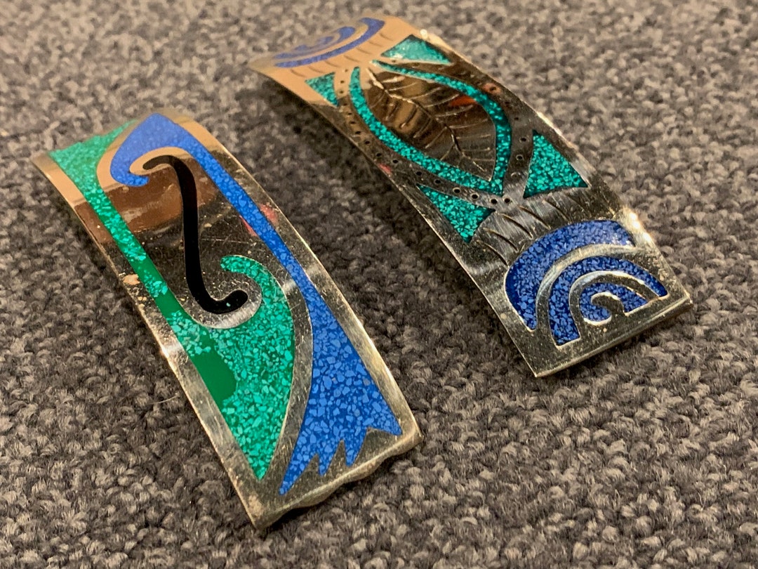 Salsa Designs Mexico Sterling Silver and Crushed Turquoise Lapis Inlay ...