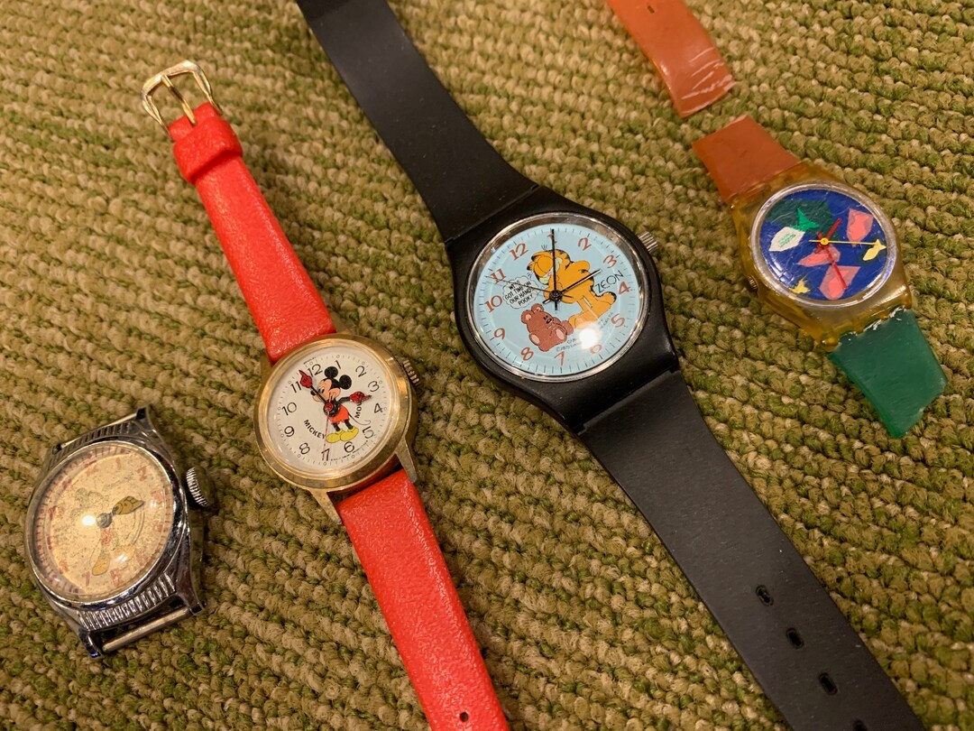 Vintage Novelty Wristwatch Lot Mickey Mouse Garfield Swatch for Parts ...