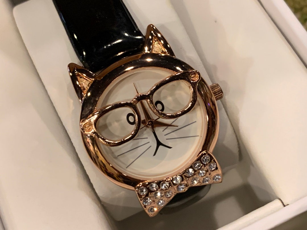 Vernier Cat Face With Glasses Wristwatch New in Box Cat Lovers Cat Lady ...