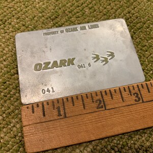 Vintage OZARK Airlines Ticket Validation Plate Solid Metal Plate Retro ...