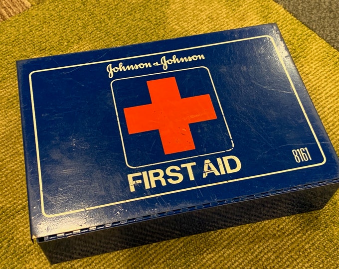 Mid Century Johnson & Johnson First Aid Kit Blue Metal Box 8161 Wall ...