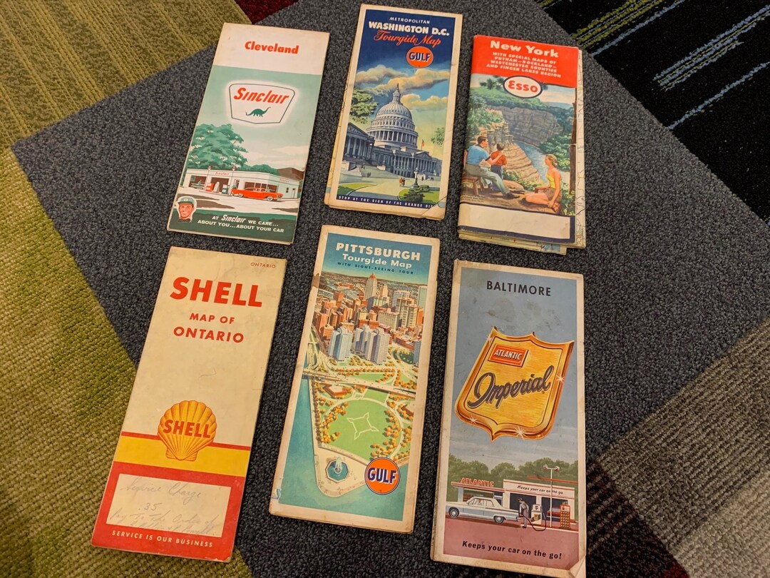 Mid Century Gas Station Road Maps Petroliana Sinclair Gulf Esso ...