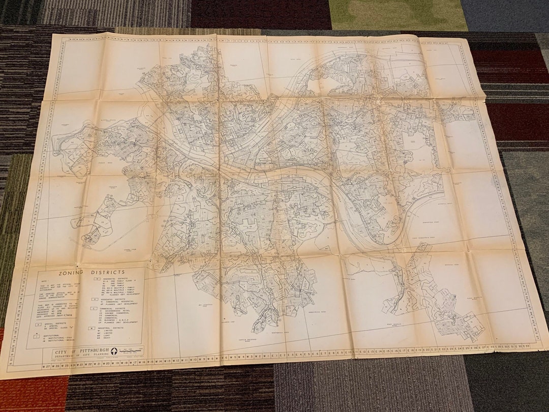 Vintage City of Pittsburgh 1969 Zoning Map Cartography City Planning 58 ...