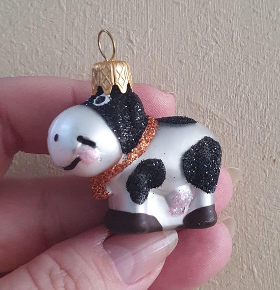 Mini Cow Blown Glass Christmas Tree Ornament Decoration or | Etsy