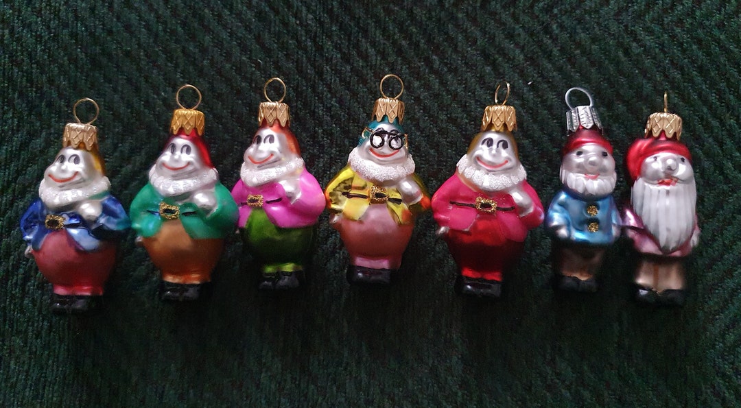 Set of 7 Mini Blown Glass Dwarfs or Gnomes Christmas Tree Ornament ...
