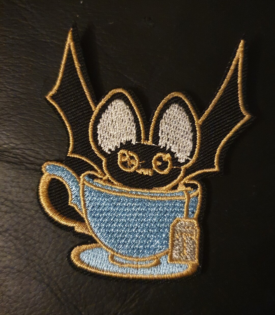 Halloween Bat in a Tea Cup Gothic Embroidered Iron on Applique Motif ...