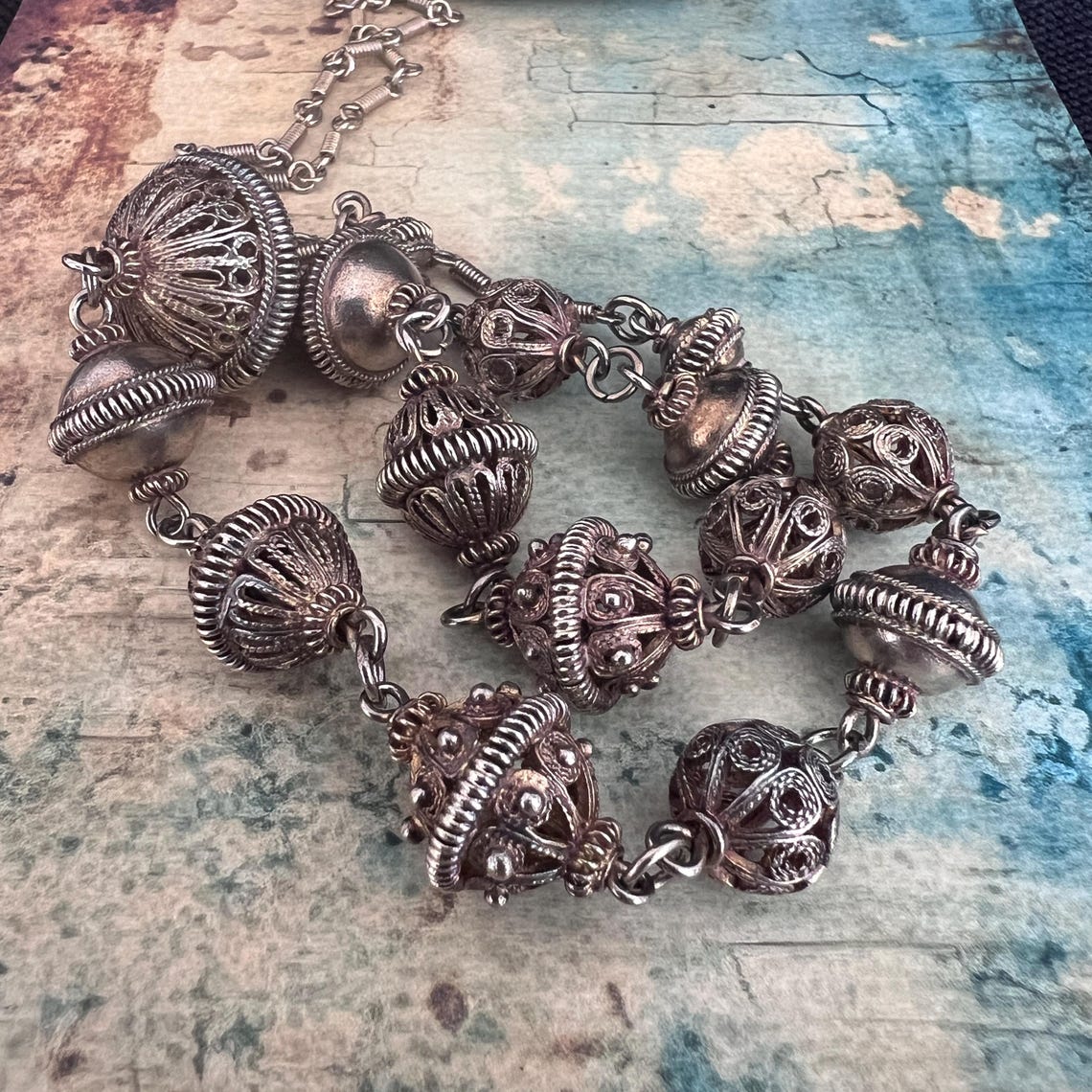 Granulated Silver Gilt Wirework Beads Necklace Balkans Yemen Egypt ...