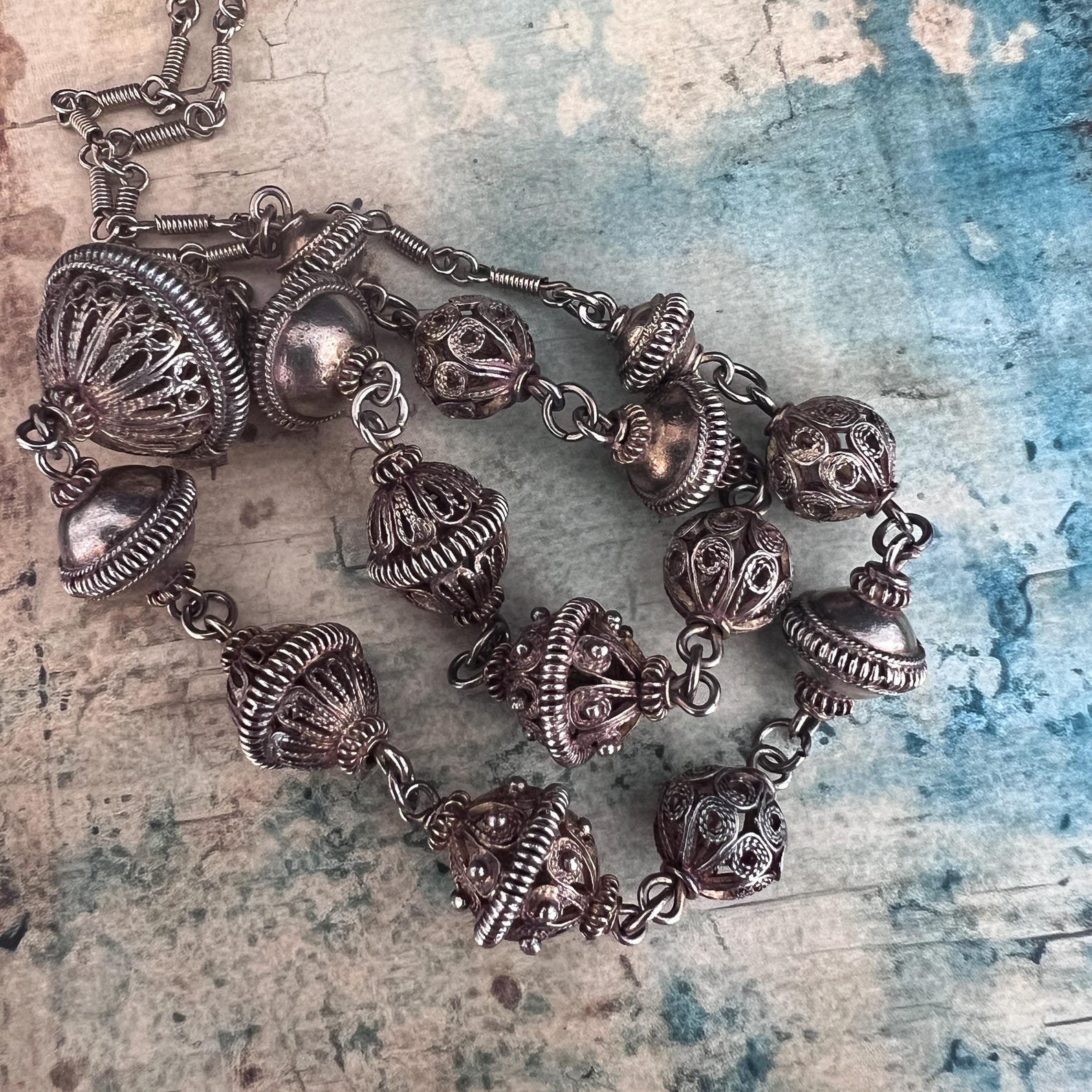 Granulated Silver Gilt Wirework Beads Necklace Balkans Yemen Egypt ...