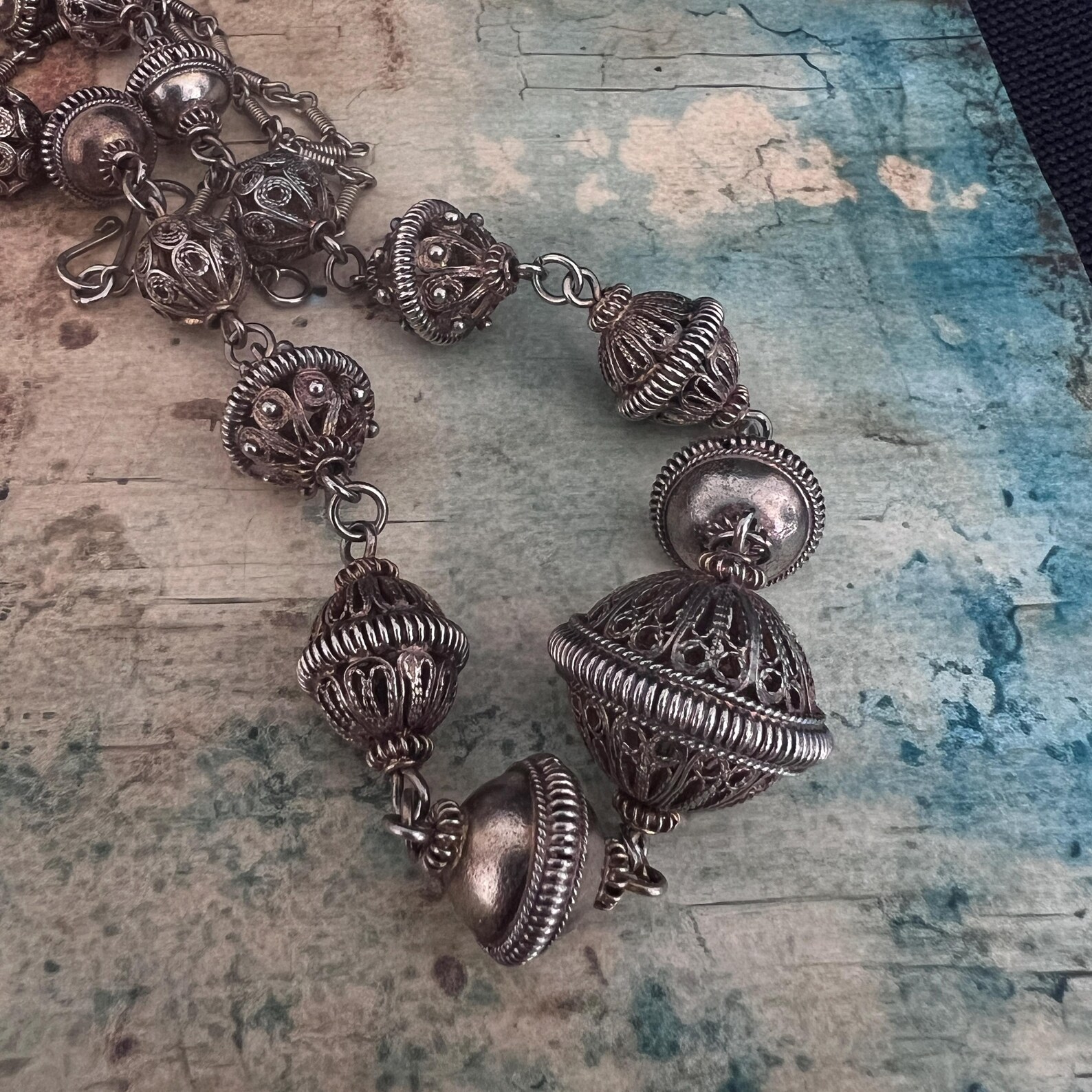 Granulated Silver Gilt Wirework Beads Necklace Balkans Yemen Egypt ...