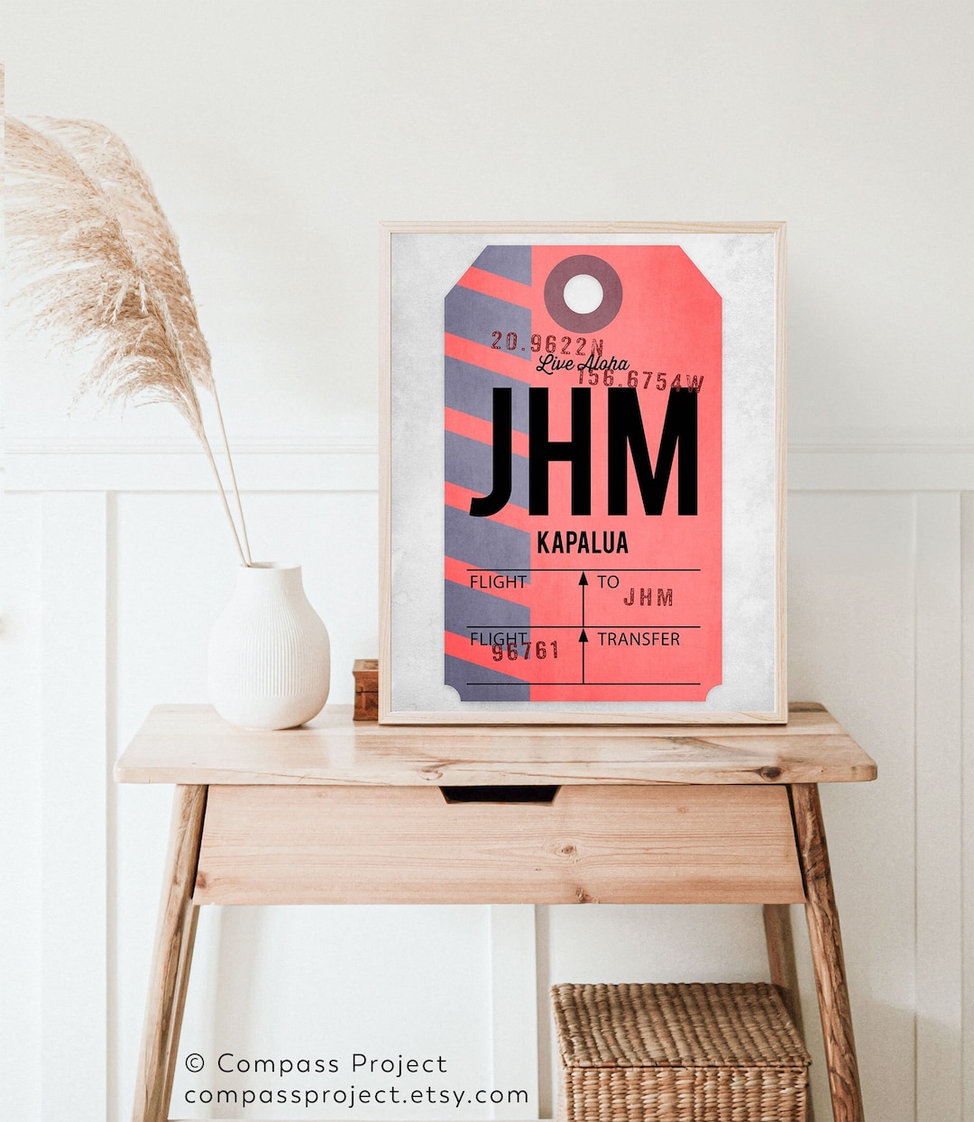 Kapalua Hawaii Print, JHM Airport Code Art, Vintage Style Luggage Tag ...