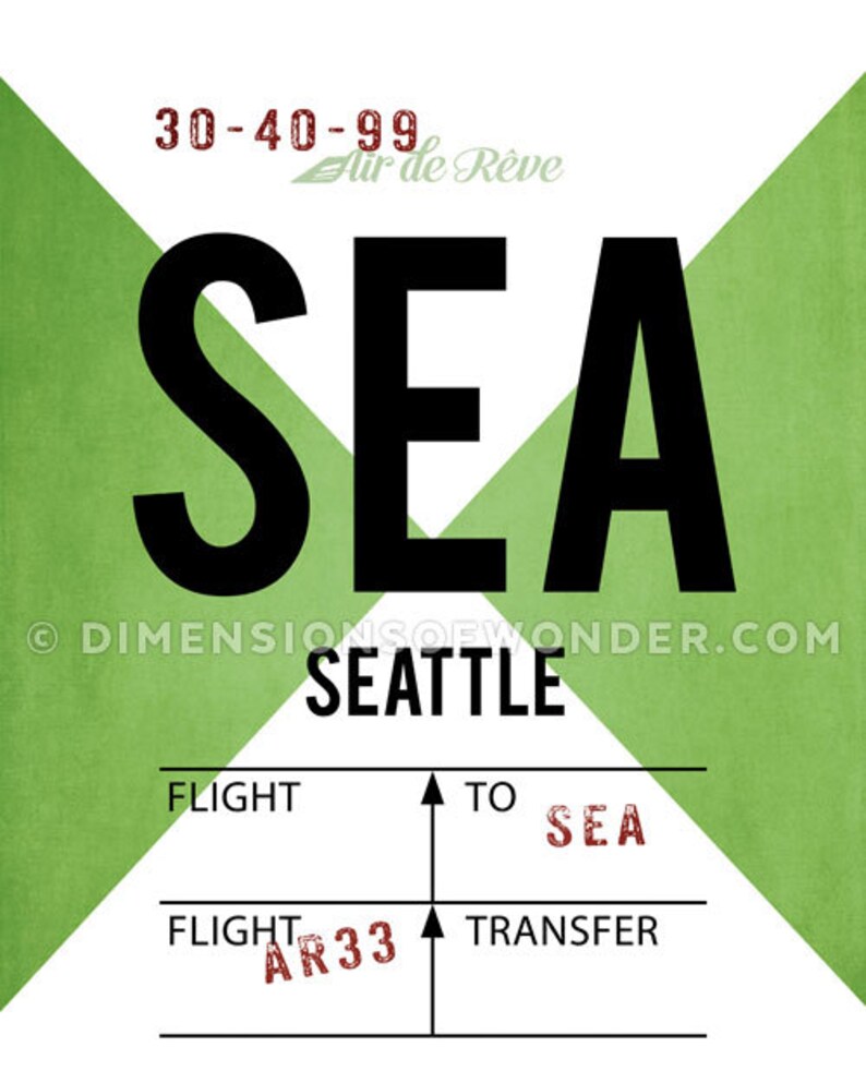 Seattle Print, Airport Code Seattle Print, Seattle Tacoma Vintage Style ...