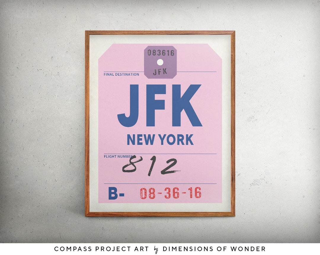 JFK Print, Airport Code JFK New York Print, New York Vintage Style ...