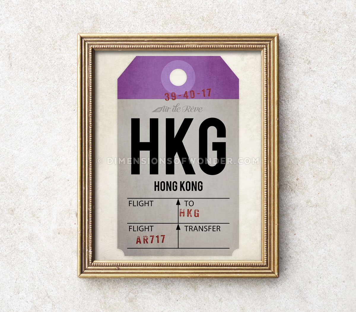 Hong Kong Print, Airport Code Art Print, HKG Vintage Style Luggage Tag ...