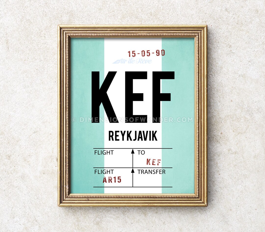 Iceland Print, Airport Code Iceland Print, Reykjavik Vintage Style ...