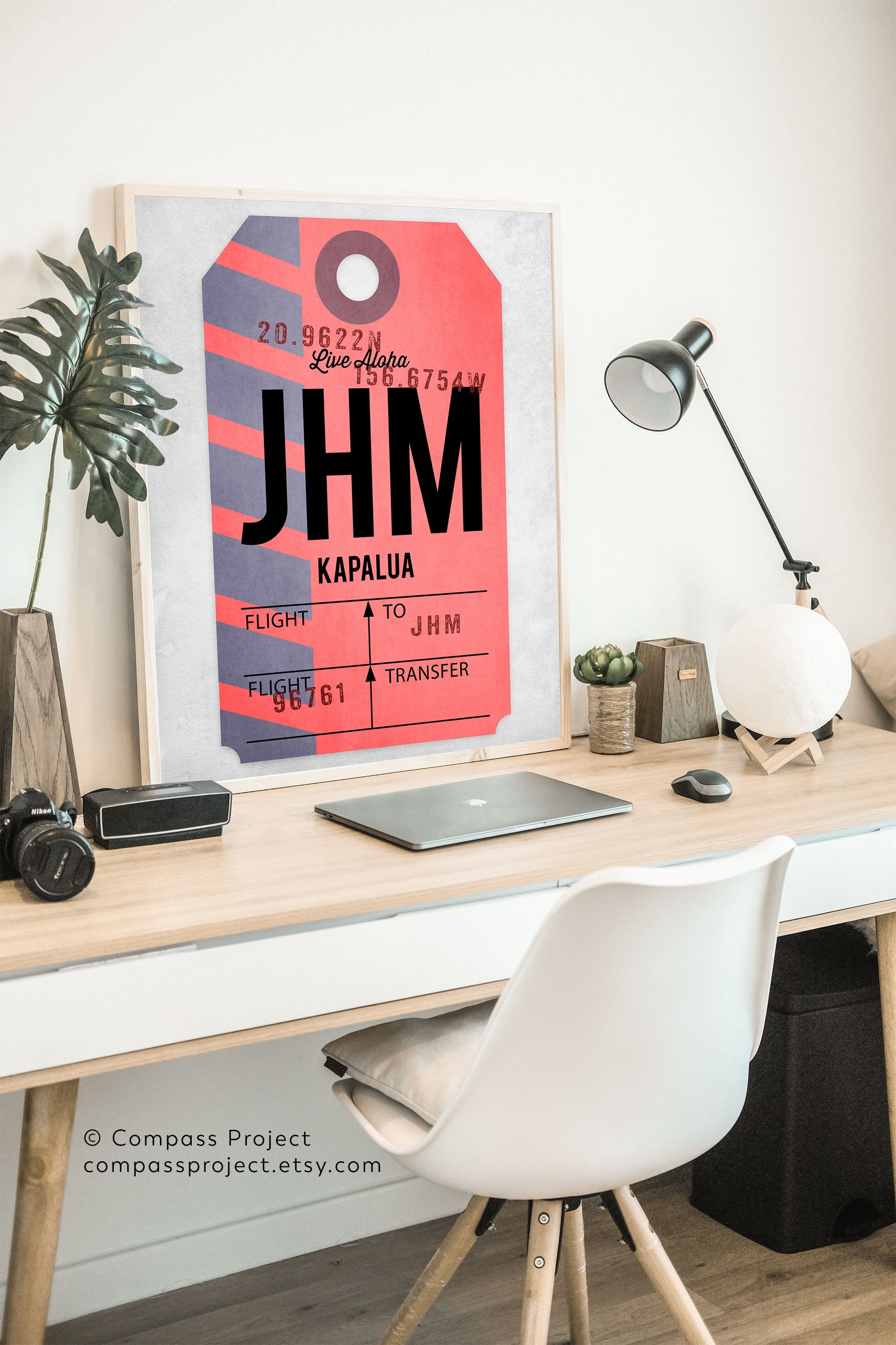 Kapalua Hawaii Print, JHM Airport Code Art, Vintage Style Luggage Tag ...